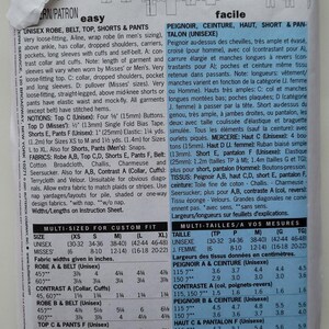 Easy Robe Pattern - Sewing Pattern for Unisex Robe, Belt, Top, Short ...