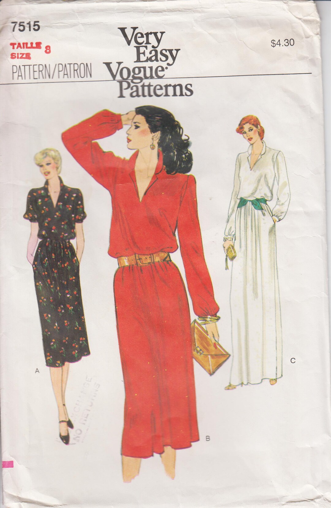 Easy Dress Pattern - 80s Sewing Pattern for Frock W Blouson Bodice ...