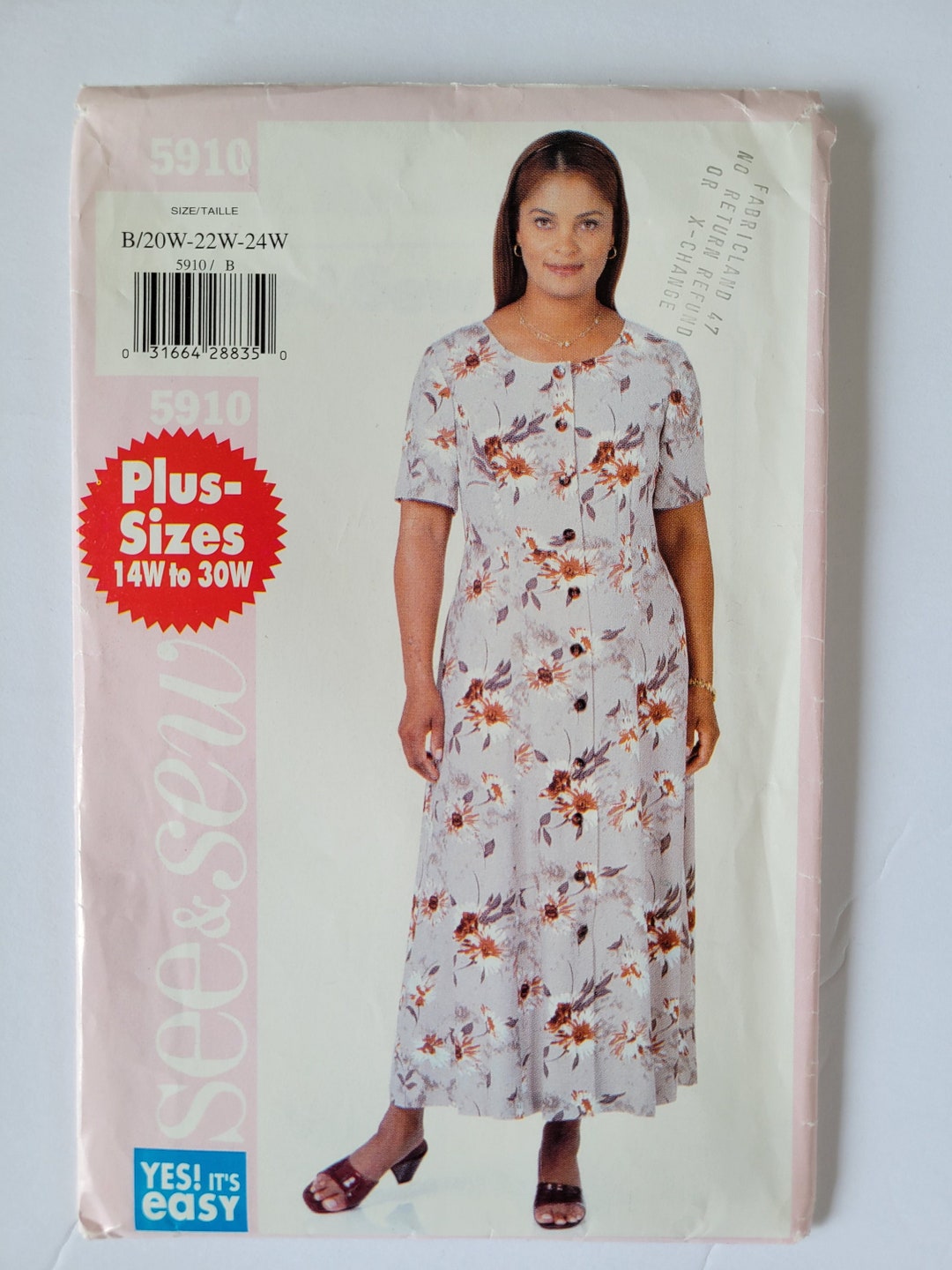 B42 B44 B46 UNCUT Sewing Pattern for Front-button Dress W Tie Back and ...