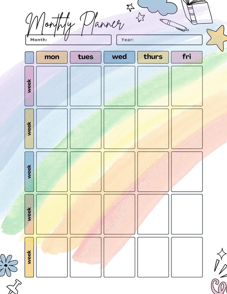 Monthly Kid's Planner Printable, Kid's Schedule Planner, Cute Monthly ...