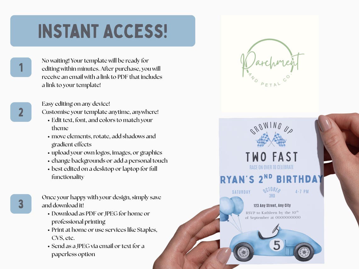 Editable Race Car Birthday Invitation | Boys 2nd Birthday Invite | "two ...