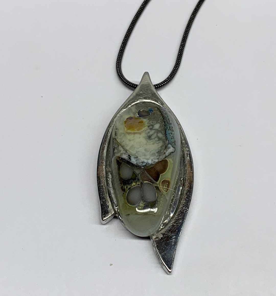 Fused Glass Pendant, Reactive Glass, Brown, Gray, White, Necklace, Each ...