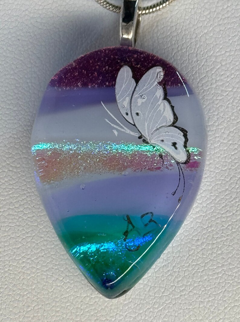 Fused Glass, Butterfly, Blue, Green, Purple, Pink, Teardrop, Pendant ...