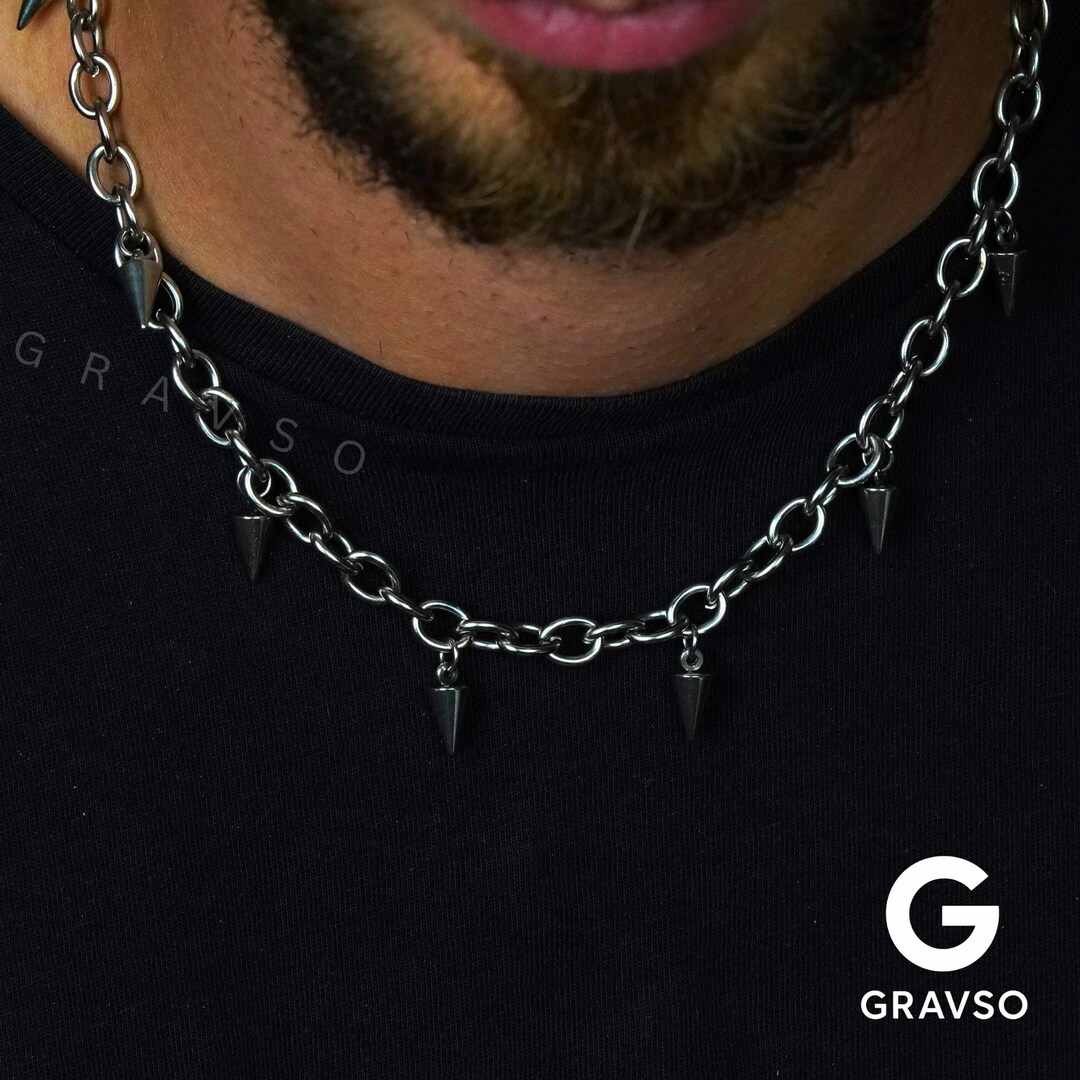 Spiked Chain Necklace Men Women - Punk Rock Spike Choker, Stainless ...