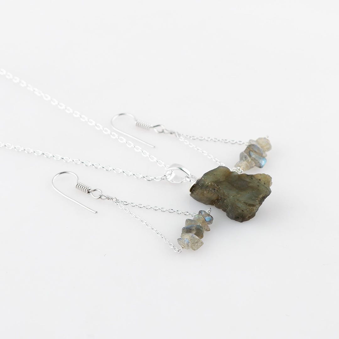 Raw Flashy Labradorite Jewelry Set, Sterling Silver Necklace and ...