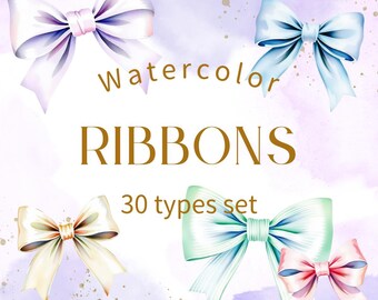 20 Ribbon Bow Clipart Bundle Set, High Quality Watercolor Clipart ...