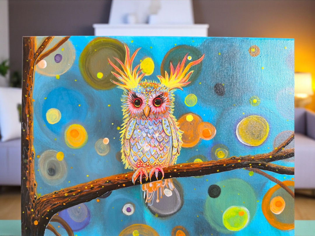 Himmlische Eule: Original Acrylbild Fantasy Kunst Weihnachtsgeschenk ...