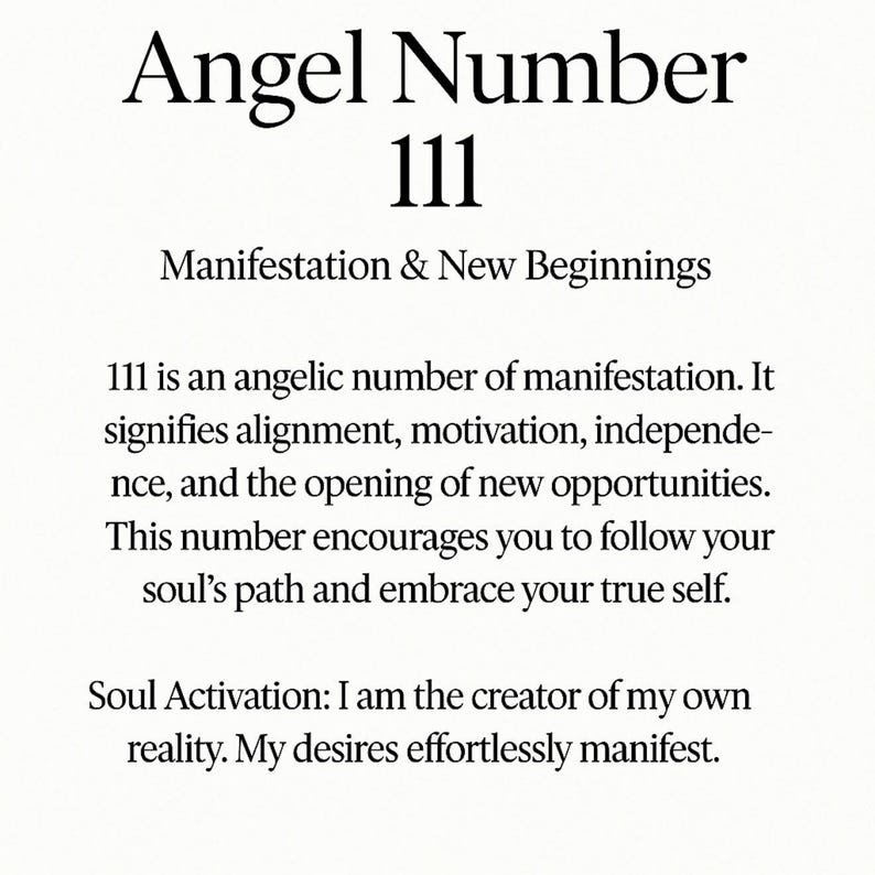Angel Number 111 Wall - Art Manifestation & New Beginnings Printable ...