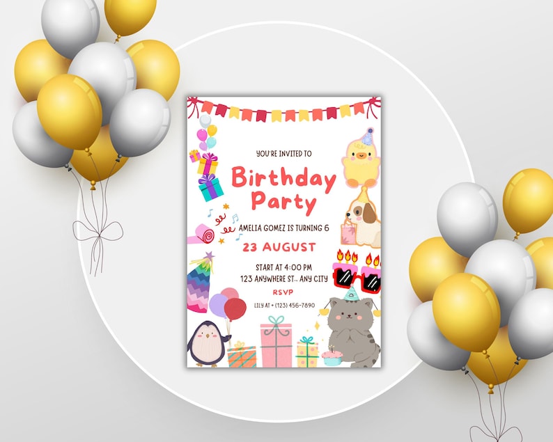 Editable Birthday Invitation Template, Kids Party Invite (digital ...