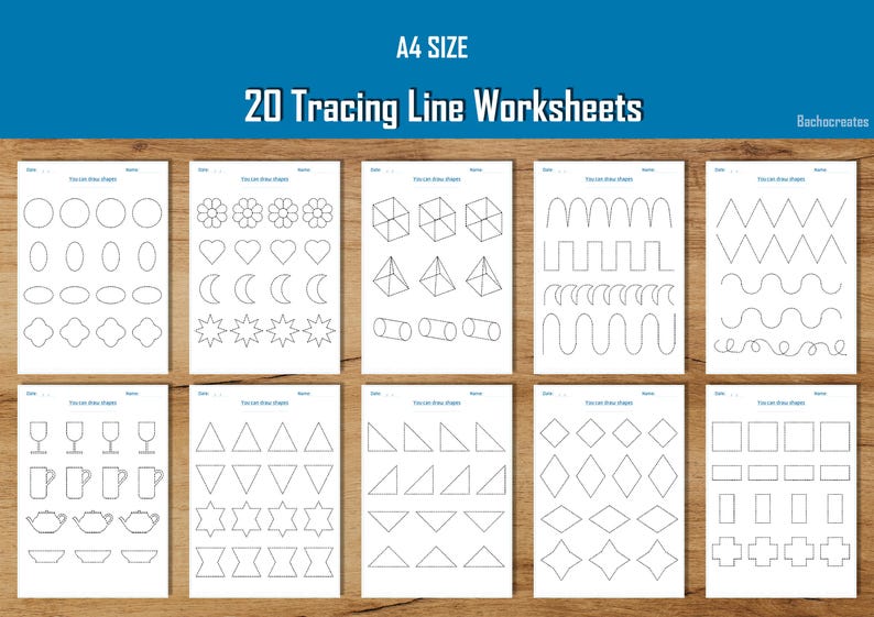 20 Preschool Line Tracing Worksheets Bundle | Line Trace Page Printable ...
