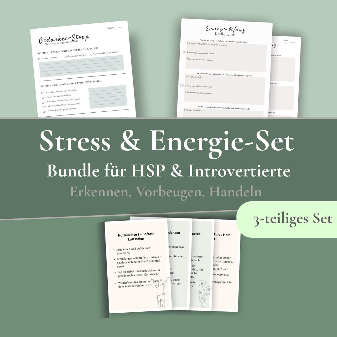 Printable Bundle German | Energy Balance, Mind Reset, Emergency Cards ...