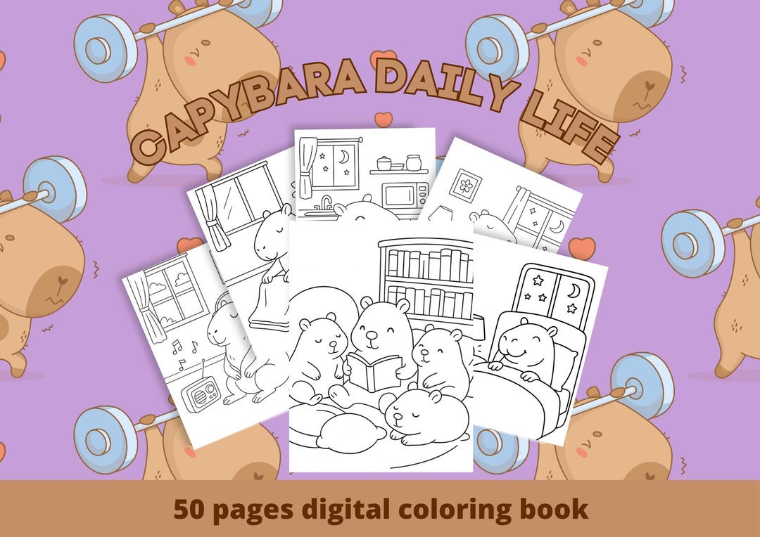 Cozy Capybara Coloring Book for Kids | 50 Cute Daily Life Pages ...
