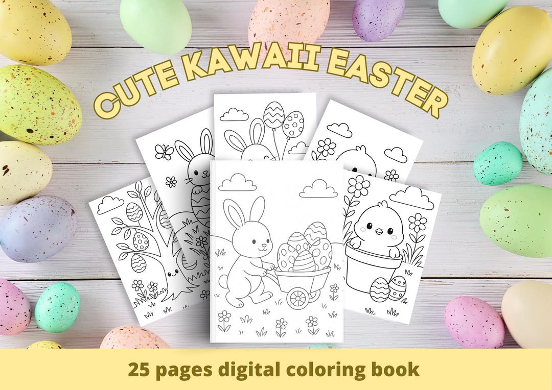 Cute Kawaii Easter Coloring Book for Kids | 25 Adorable Bunny, Chick ...
