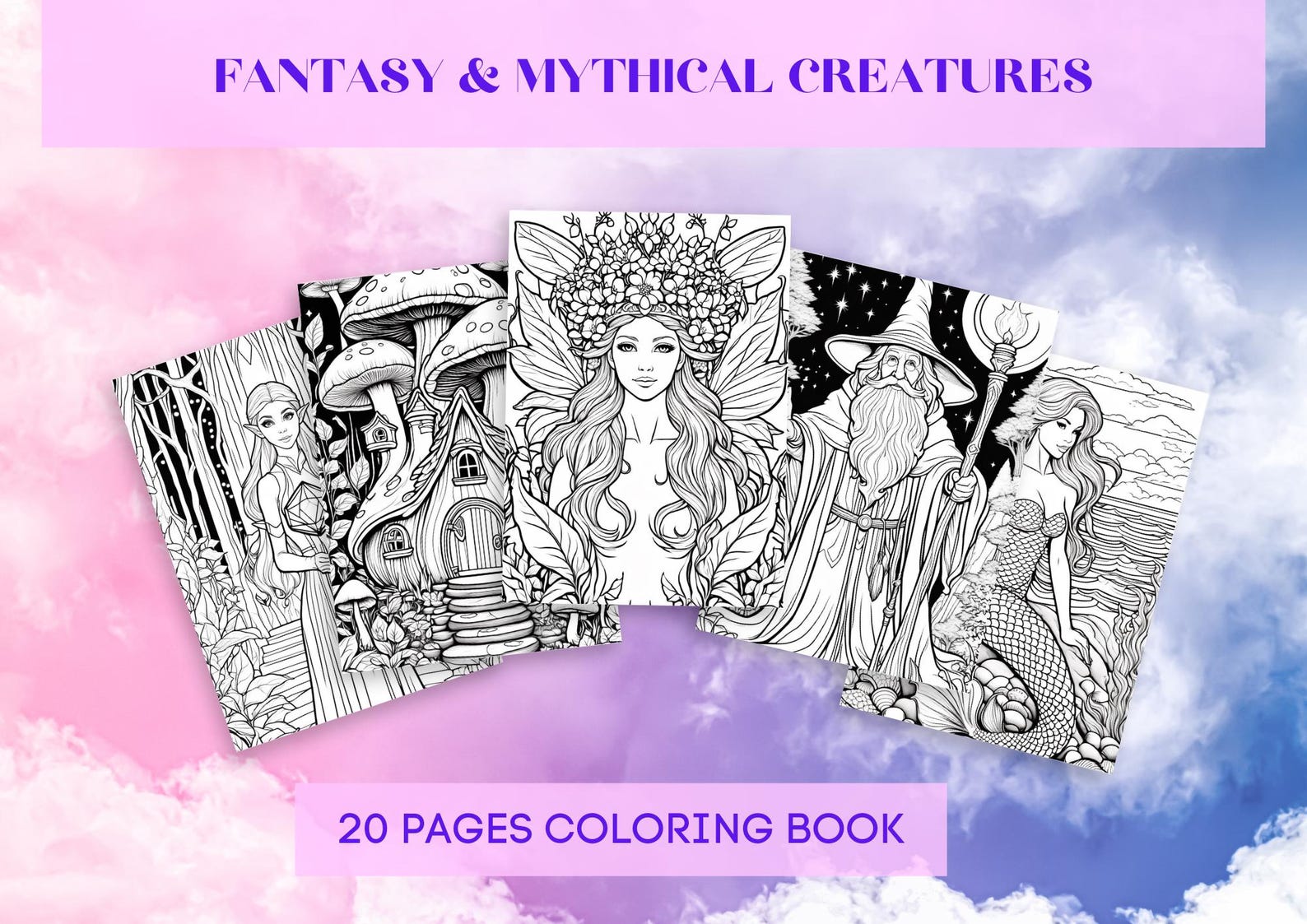 Fantasy & Mythical Creatures Coloring Book | 20 Magical Printable Pages ...