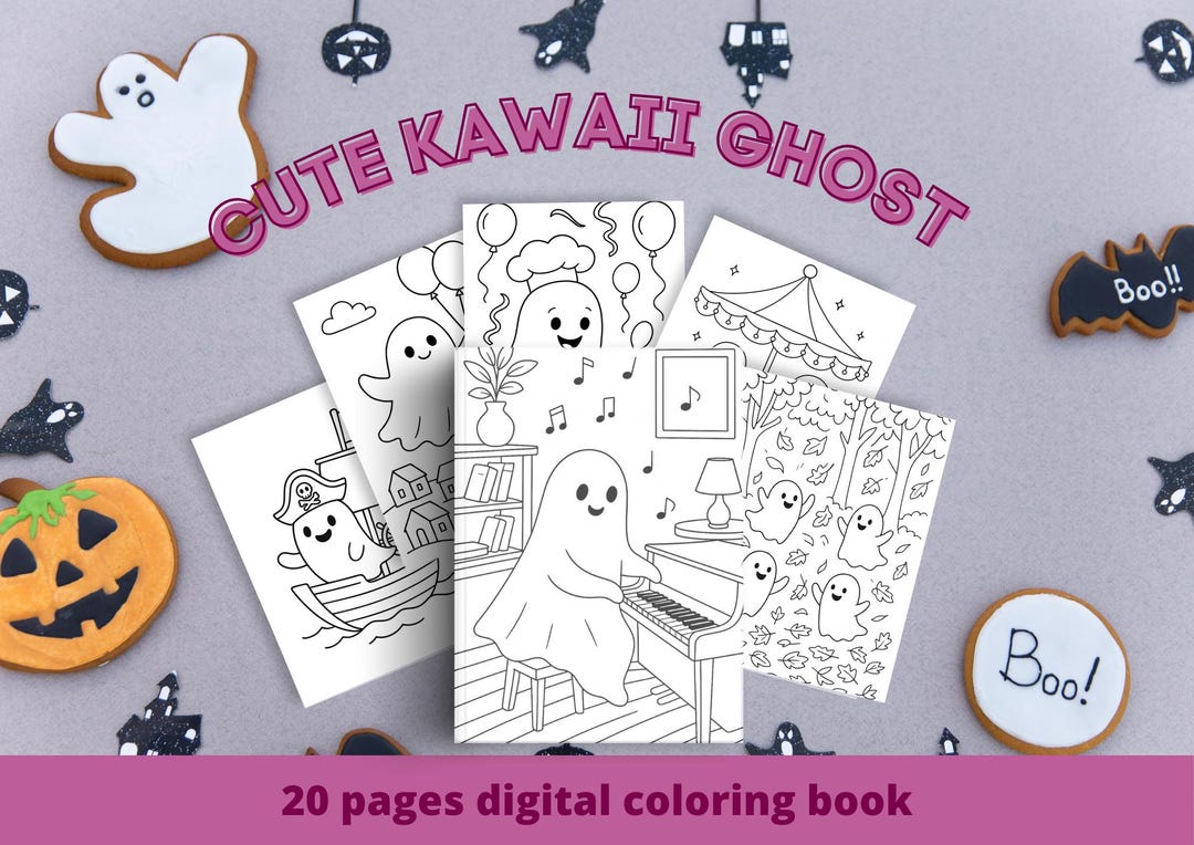 Kawaii Ghost Coloring Book for Kids - 20 Cute Spooky Pages Fun ...