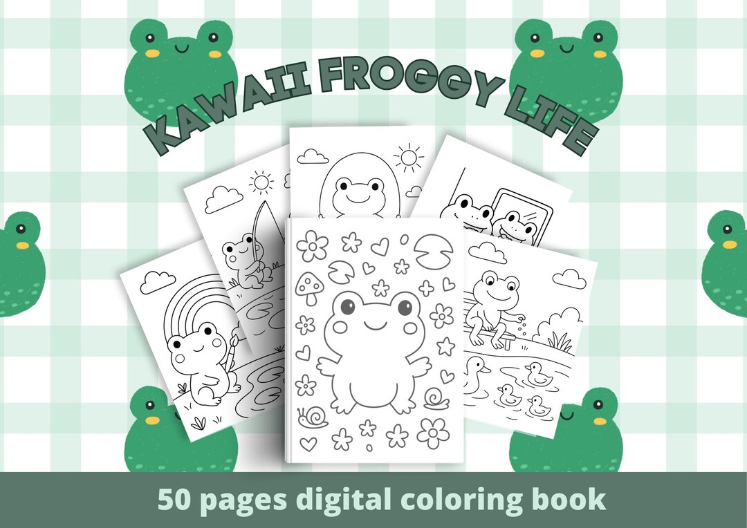 Froggy Life Coloring Book for Kids | 50 Cute Kawaii Frog Coloring Pages ...