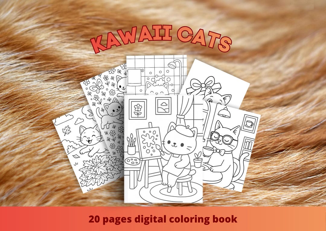 Kawaii Cats Coloring Book | 20 Cute and Cozy Cat Pages | Printable ...