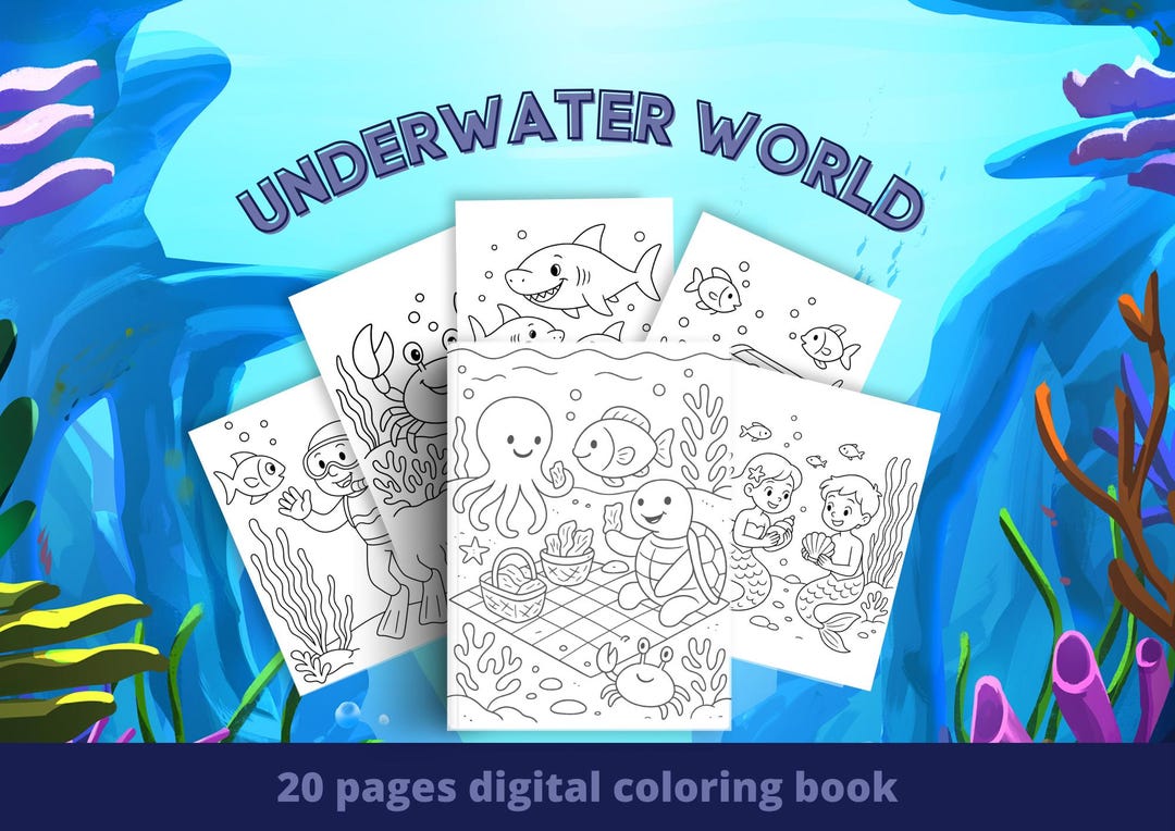 Underwater World Coloring Book for Kids | 20 Cute Cartoon Ocean Animals ...