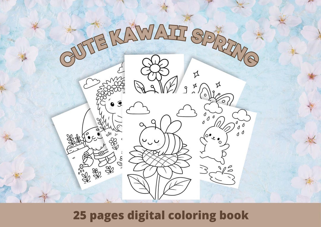 Spring Coloring Book for Kids | 25 Cute Kawaii Spring Pages | Flowers ...