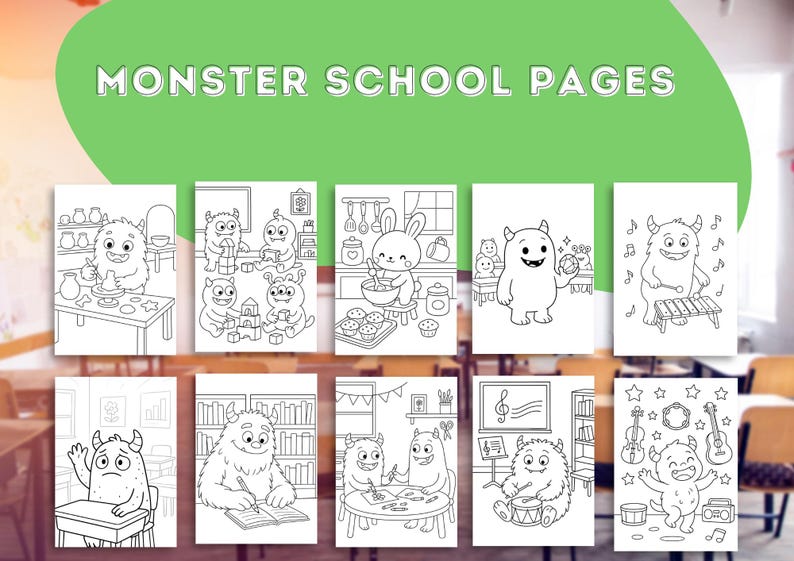 20 Cute Monster School Coloring Pages | Kawaii Classroom Scenes for ...