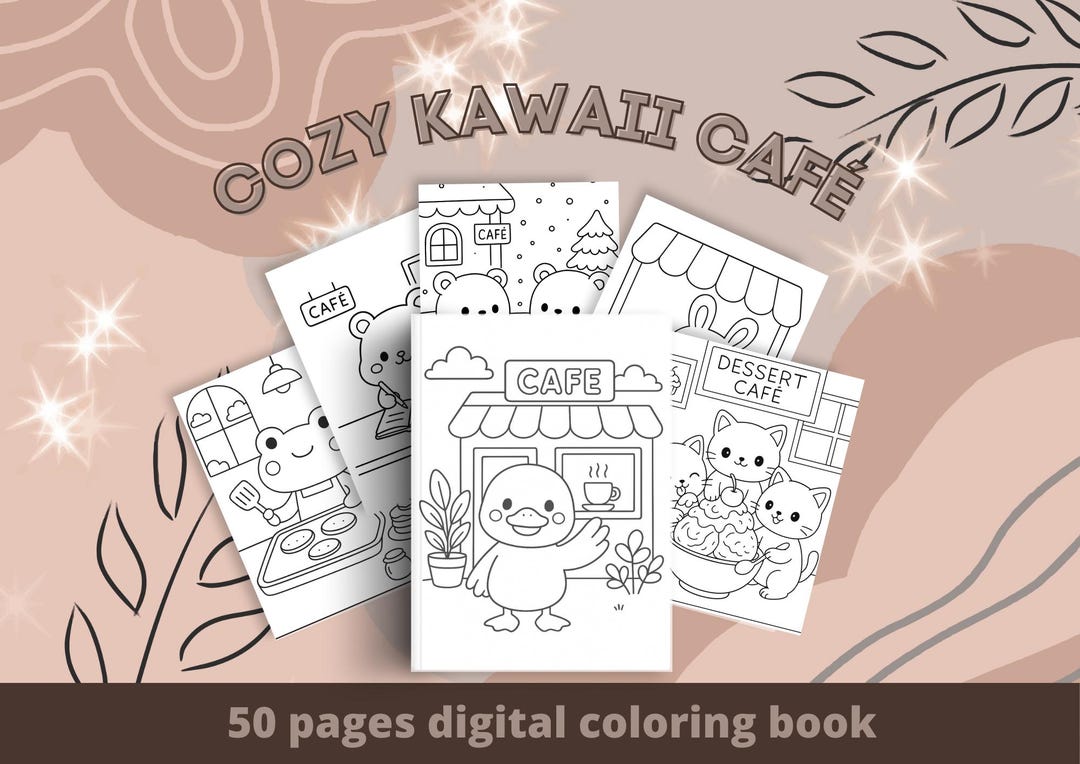 Cozy Kawaii Café Coloring Book for Kids | 50 Cute Animal Café Coloring ...