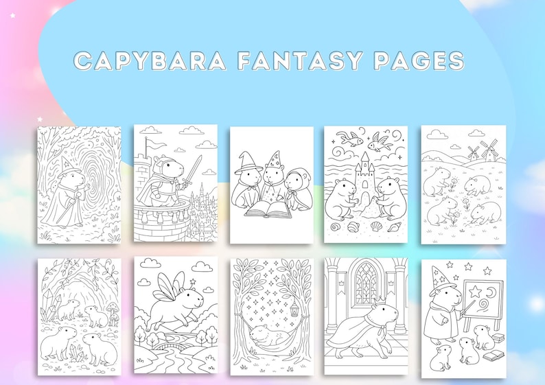 Cute Capybara Fantasy Coloring Book for Adults & Kids | 25 Fairy Tale ...
