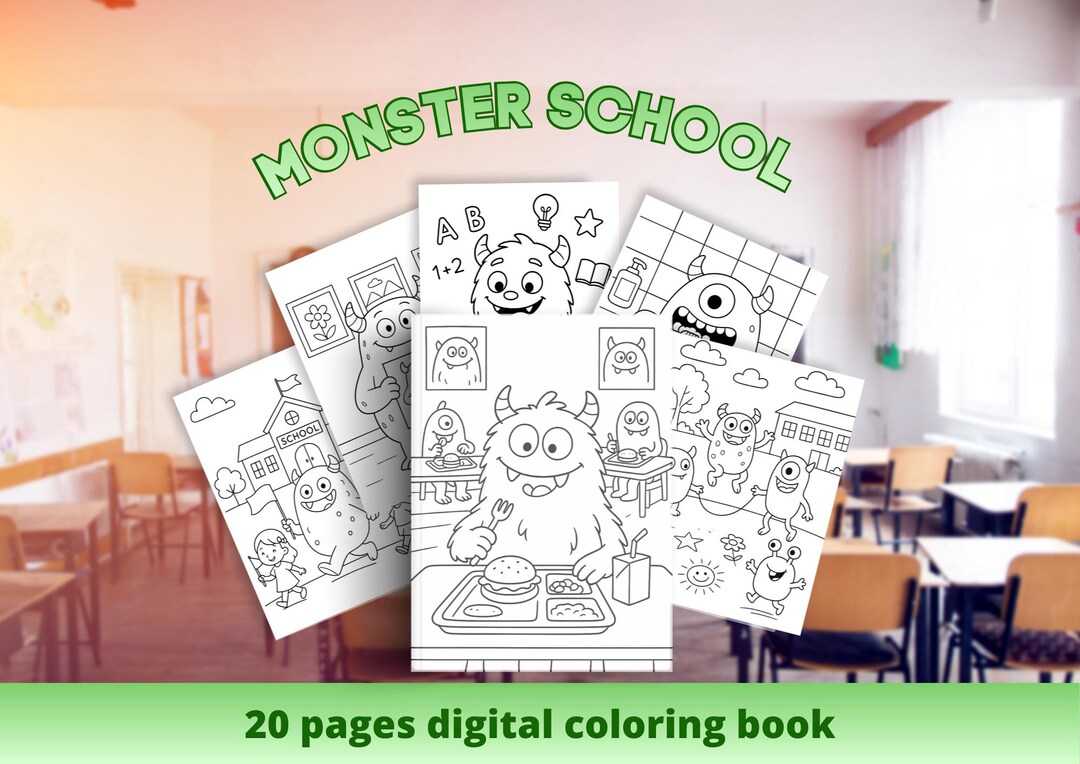20 Cute Monster School Coloring Pages | Kawaii Classroom Scenes for ...