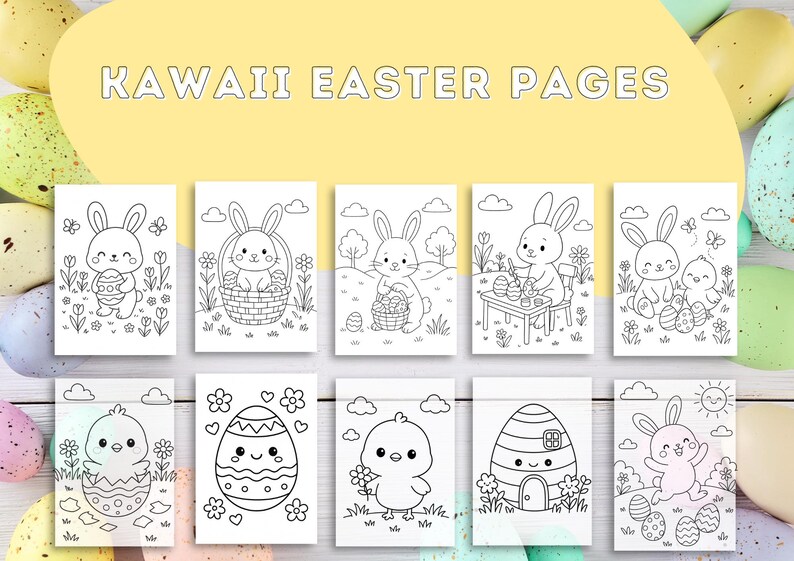 Cute Kawaii Easter Coloring Book for Kids | 25 Adorable Bunny, Chick ...
