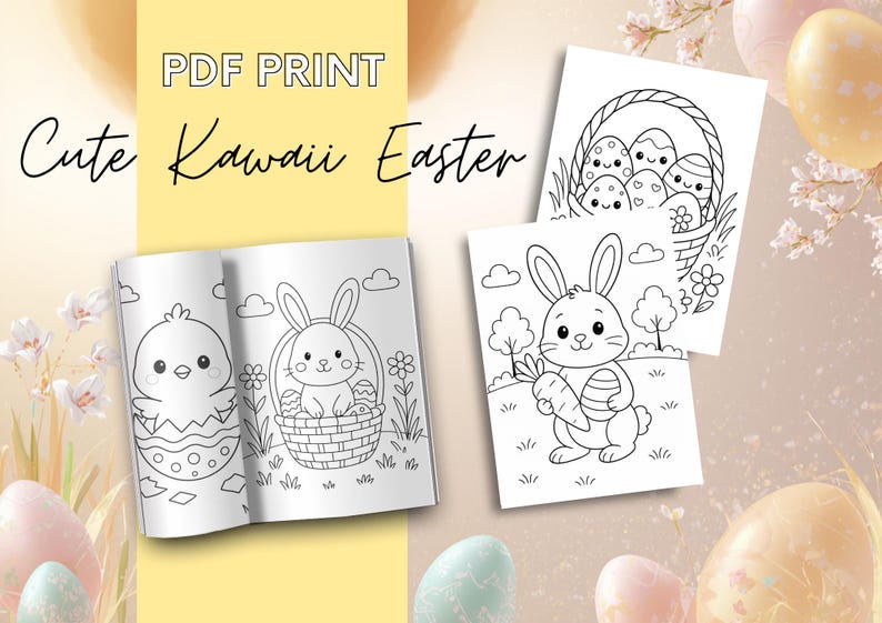 Cute Kawaii Easter Coloring Book for Kids | 25 Adorable Bunny, Chick ...