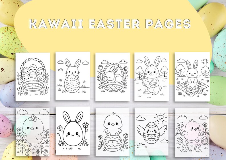 Cute Kawaii Easter Coloring Book for Kids | 25 Adorable Bunny, Chick ...