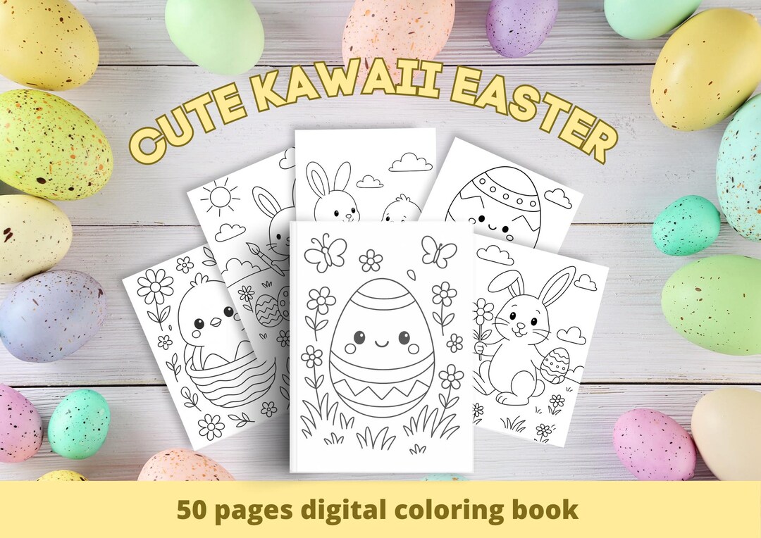 Cute Kawaii Easter Coloring Book for Kids | 50 Adorable Bunny, Chick ...