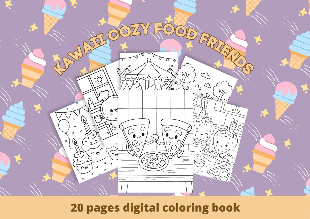 Kawaii Cozy Food Friends Coloring Book for Kids | 20 Cute Food ...