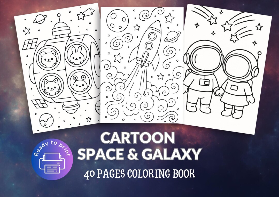 Cute Space Coloring Book for All Ages | 40 Cartoon Galaxy and Astronomy ...