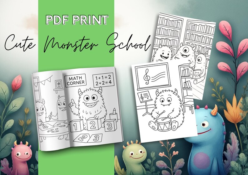 20 Cute Monster School Coloring Pages | Kawaii Classroom Scenes for ...