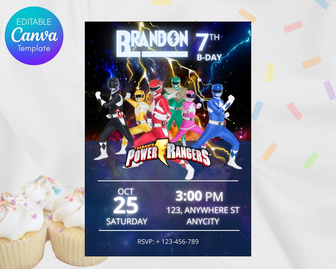 Power Rangers Birthday Invitation, Editable Canva Template - Etsy