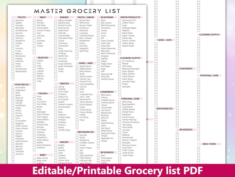 Grocery List Bundle: Printable Grocery Planner Templates (PDF Download ...