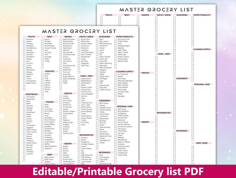Grocery List Bundle: Printable Grocery Planner Templates (PDF Download ...