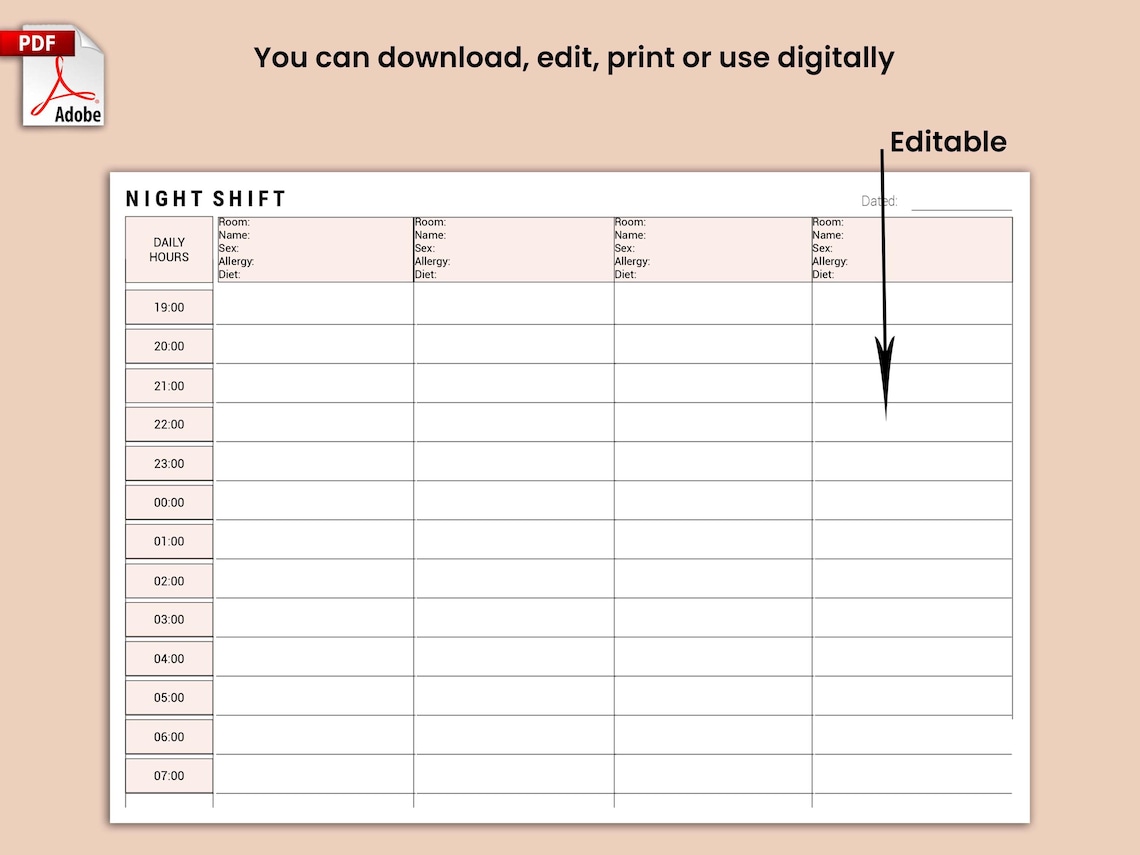 Nurse Shift Planner: Hourly To-do List, Shift Organizer (PDF Download ...