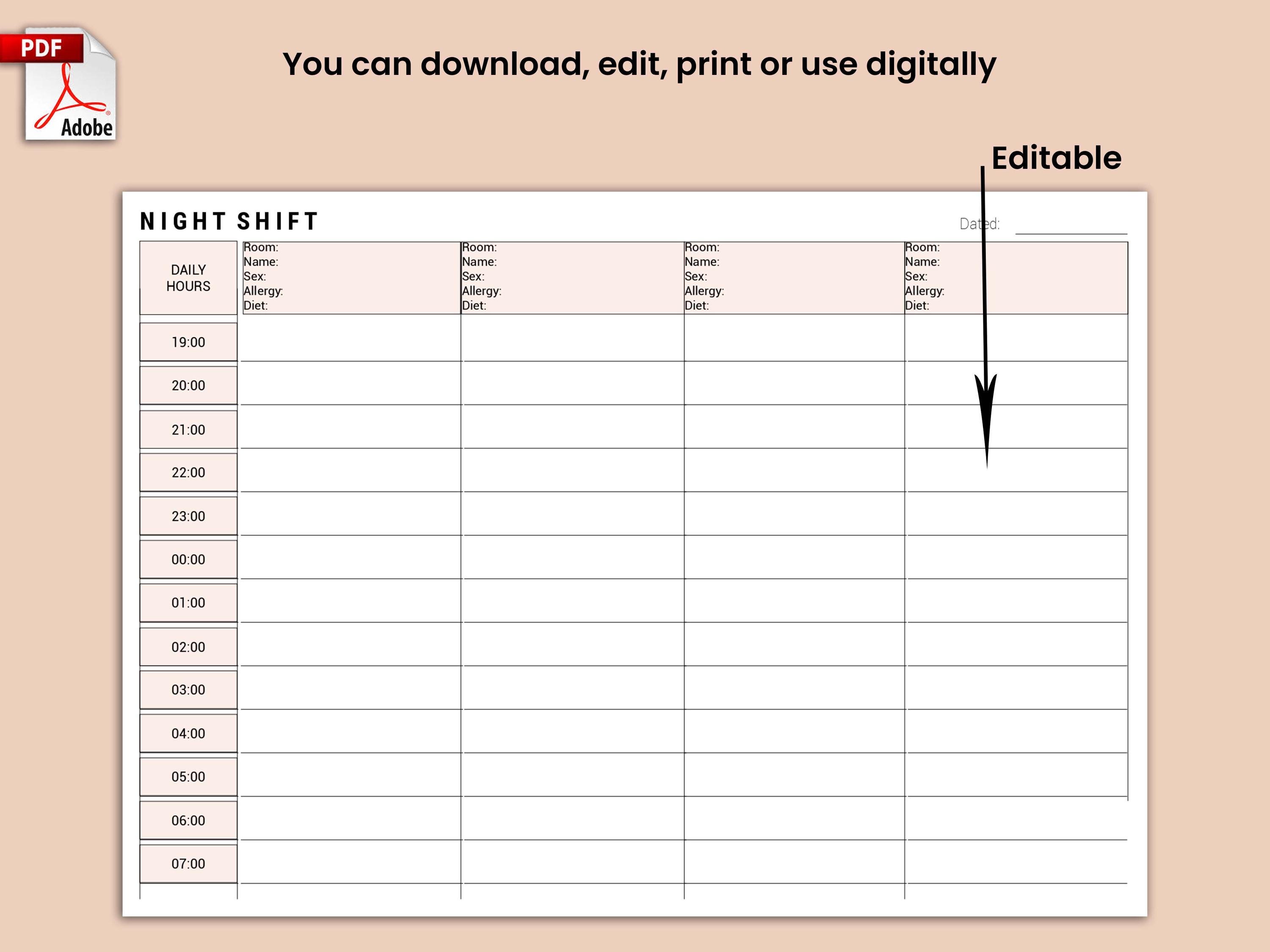 Nurse Shift Planner: Hourly To-do List, Shift Organizer (PDF Download ...