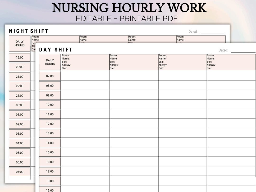 Nurse Shift Planner: Hourly To-do List, Shift Organizer (PDF Download ...