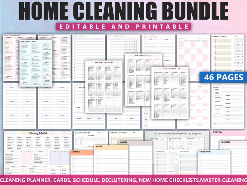 Editable Home Cleaning Checklist Bundle: Customizable Cleaning ...