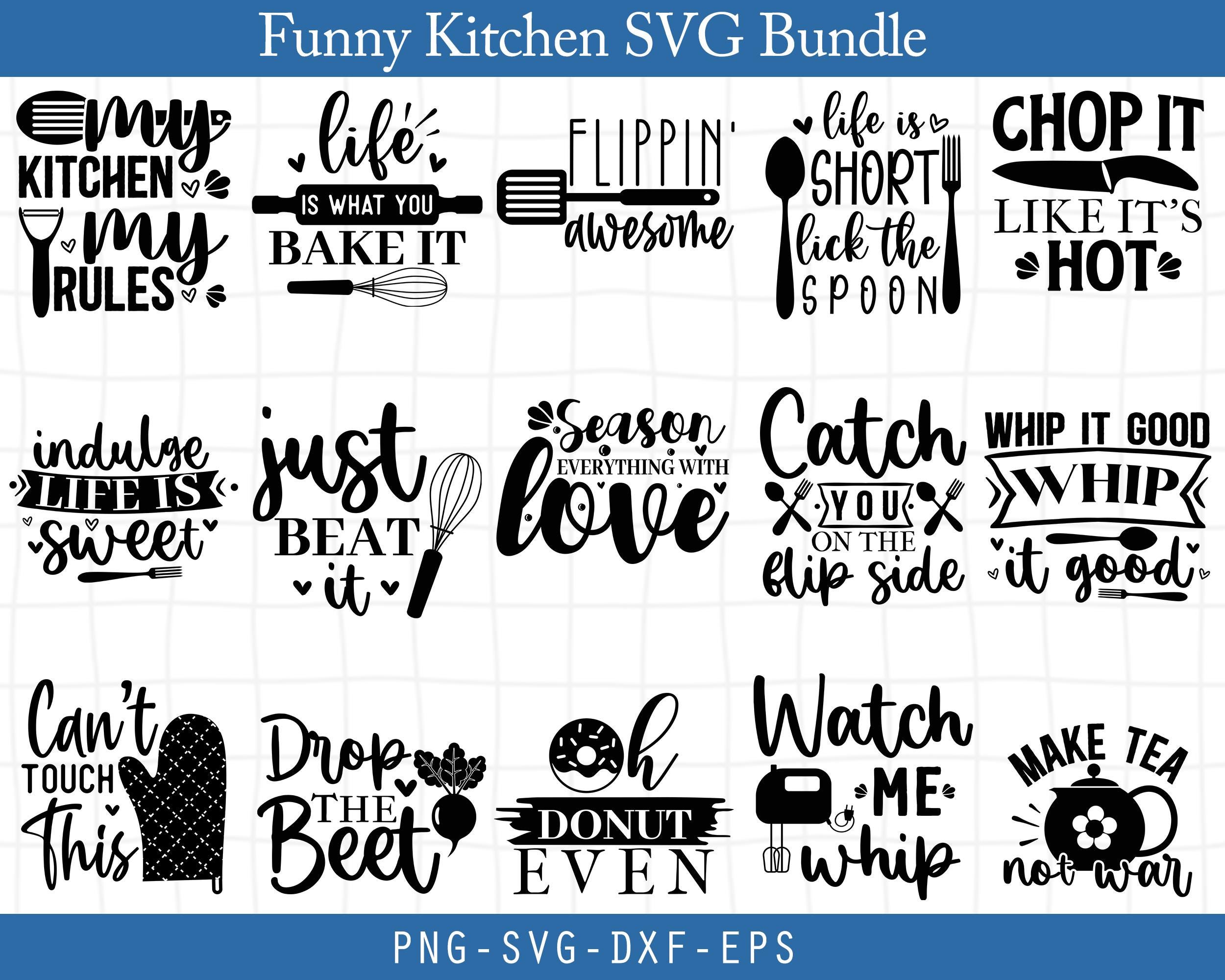 Funny Kitchen SVG Bundle: Cooking Quotes, Apron & Towel Designs ...