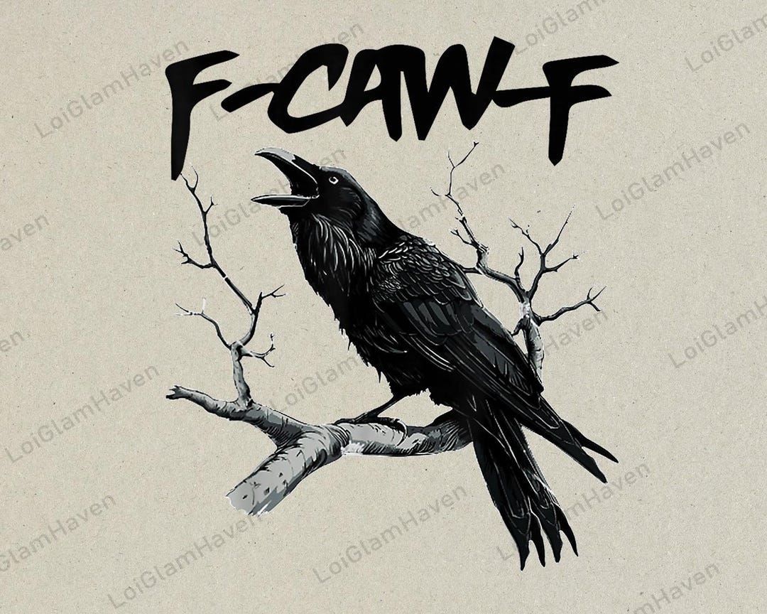 F-CAW-F Raven Scream PNG Clipart, Gothic Crow on Tree Branch Art, Brush ...