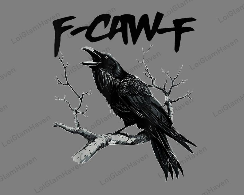 F-CAW-F Raven Scream PNG Clipart, Gothic Crow on Tree Branch Art, Brush ...