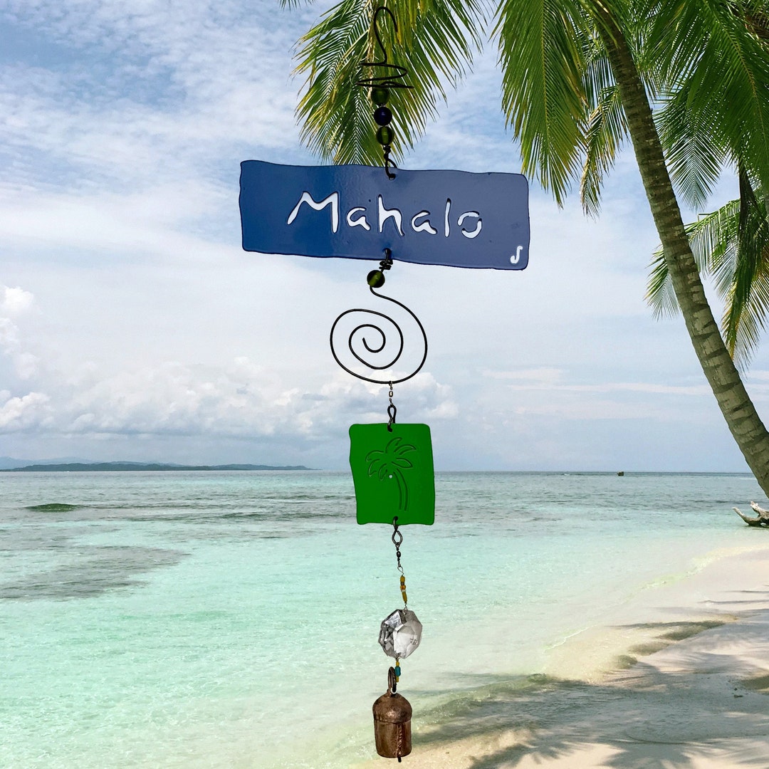 MAHALO PALM Symbol Recycled Metal Suncatcher Chime Horizontal Mahalo ...