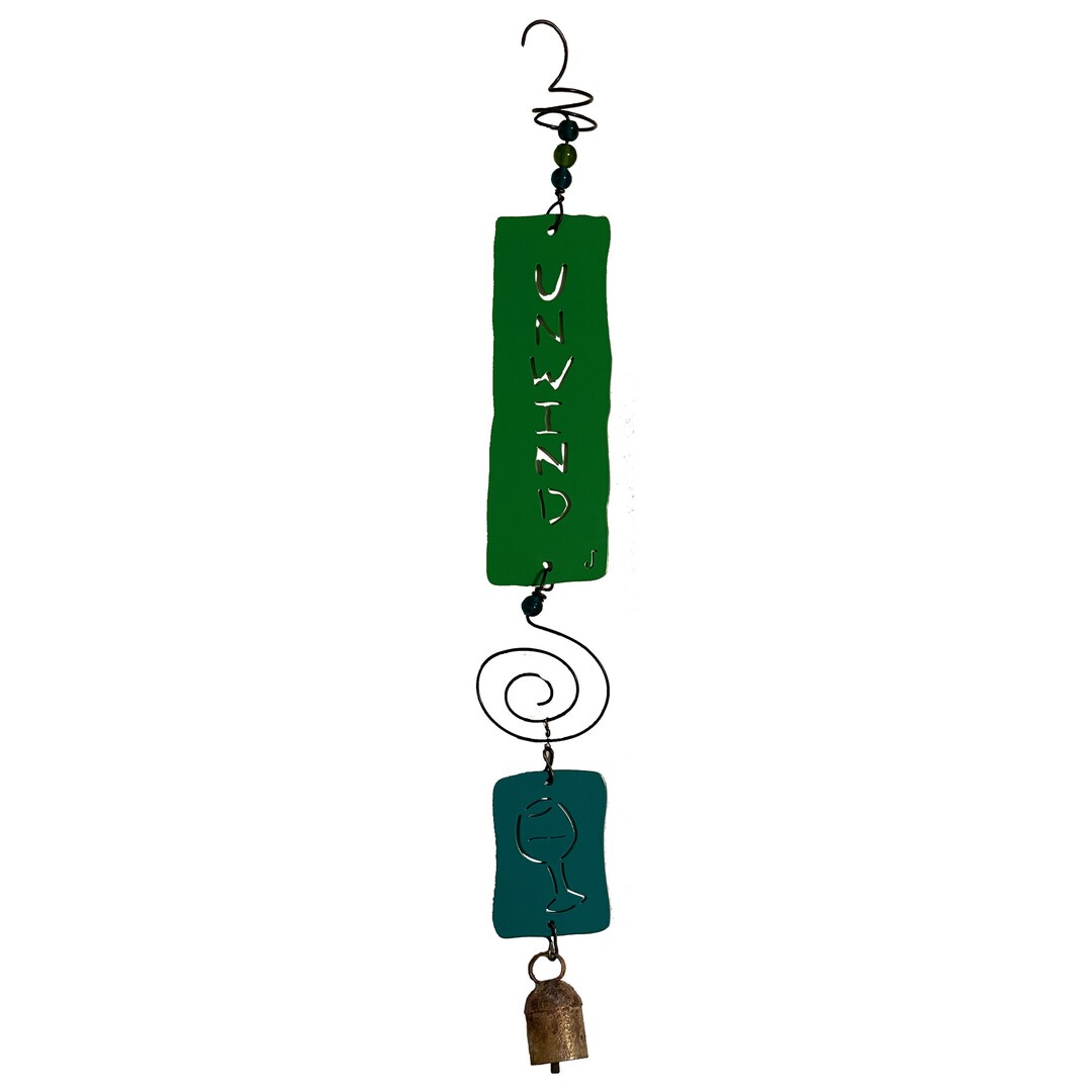 UNWIND WINE GLASS Symbol Recycled Metal Chime Vertical Unwind Wine ...
