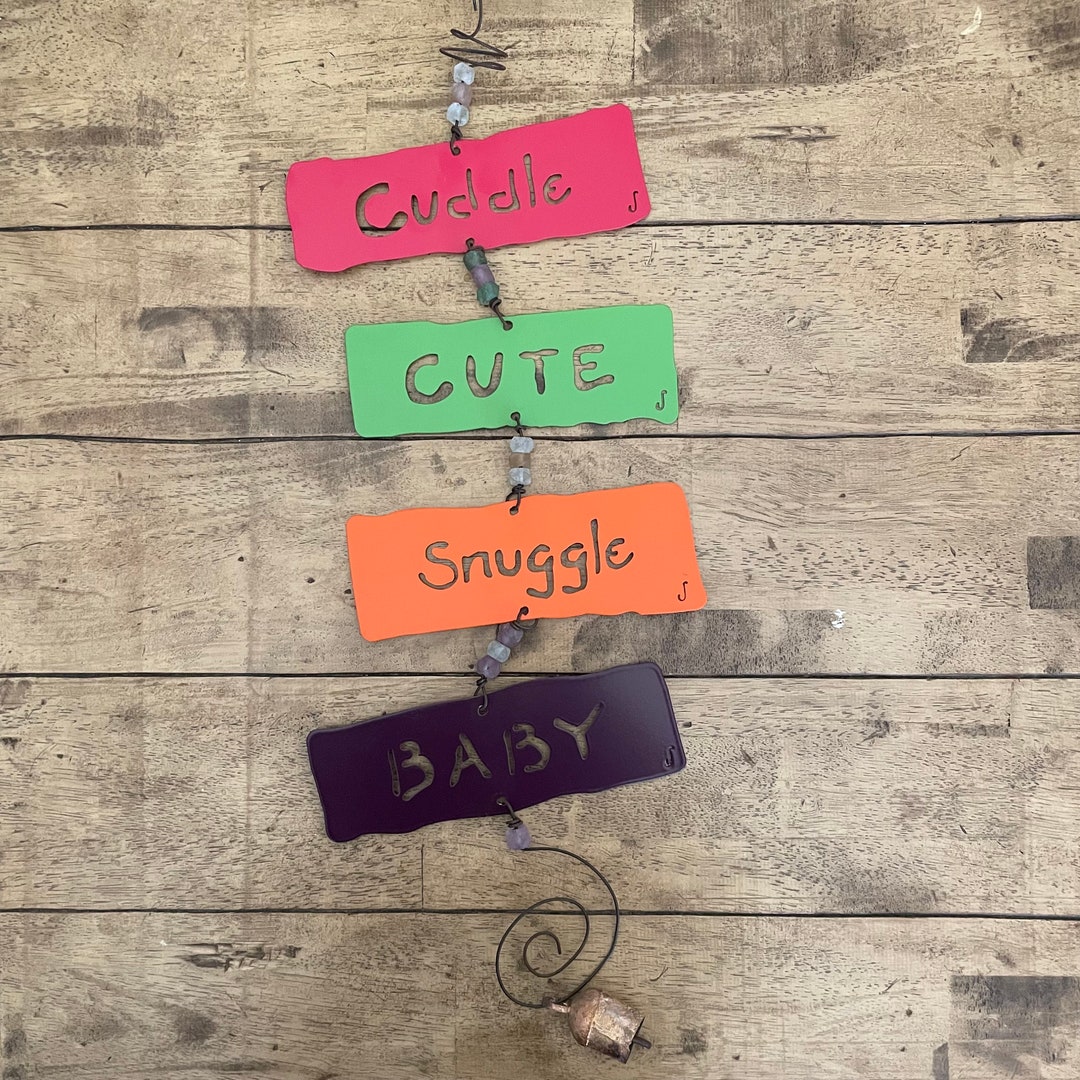 CUDDLE CUTE SNUGGLE Baby Recycled Metal Hanging Chime Baby Chime New ...