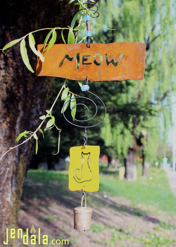 MEOW CAT Symbol Recycled Metal Hanging Chime Multiple - Etsy