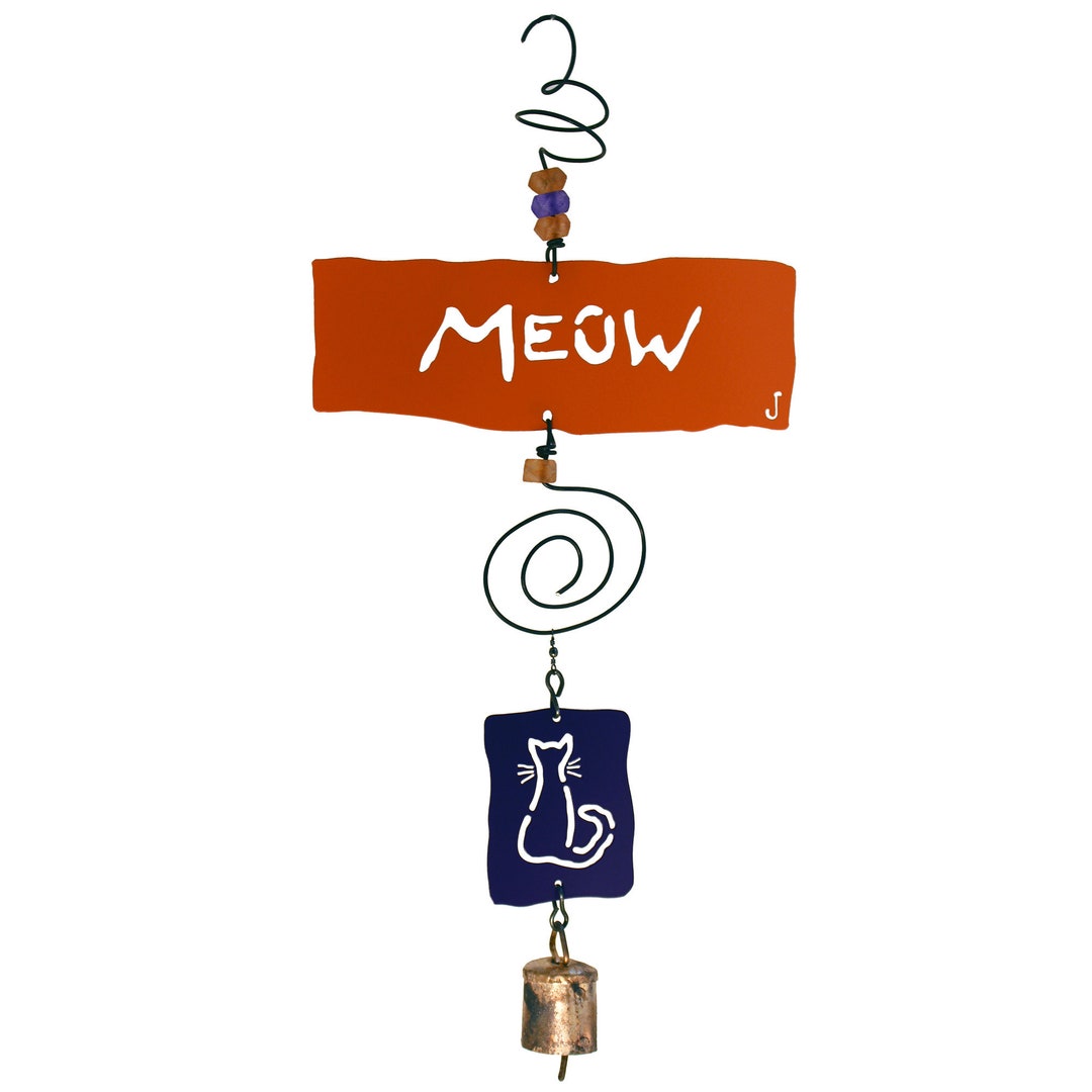 MEOW CAT Symbol Recycled Metal Hanging Chime Multiple Colors Available ...