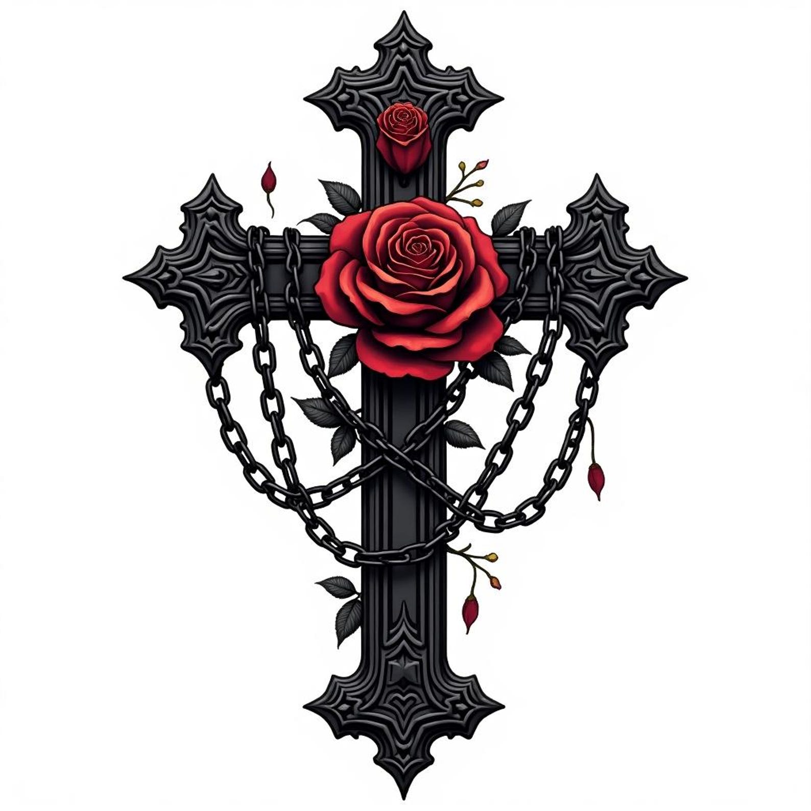 100 Gothic Cross Designs With Roses and Chains. Dark Tattoo Vector Art ...